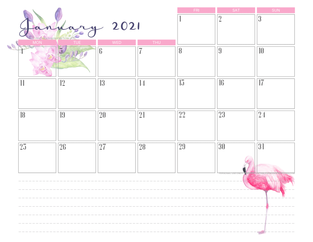 2020 2021 Flamingo Calendar + Weekly Planner Free Printable ...