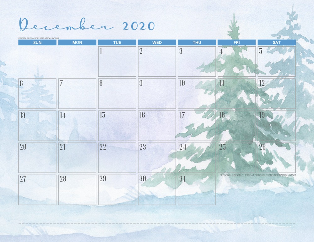 2020 Monthly Calendar – Free Printable DECEMBER 2020 Calendar ...