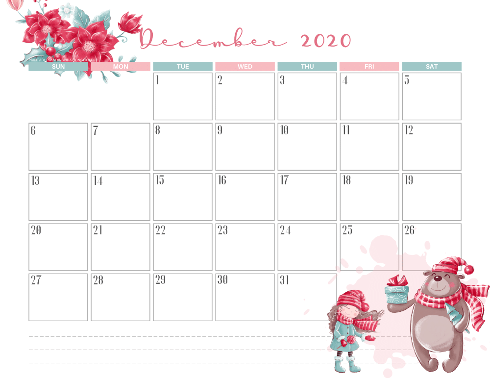 2020 Monthly Calendar – Free Printable DECEMBER 2020 Calendar ...