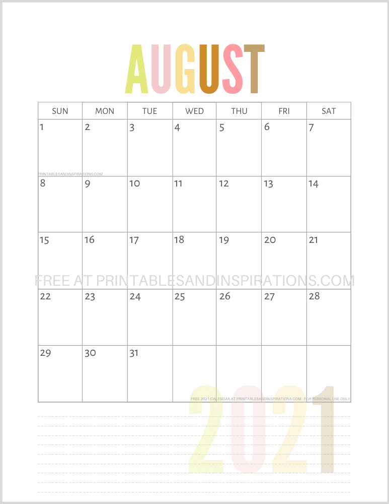 List Of Free Printable 2021 Calendar PDF - Printables and Inspirations