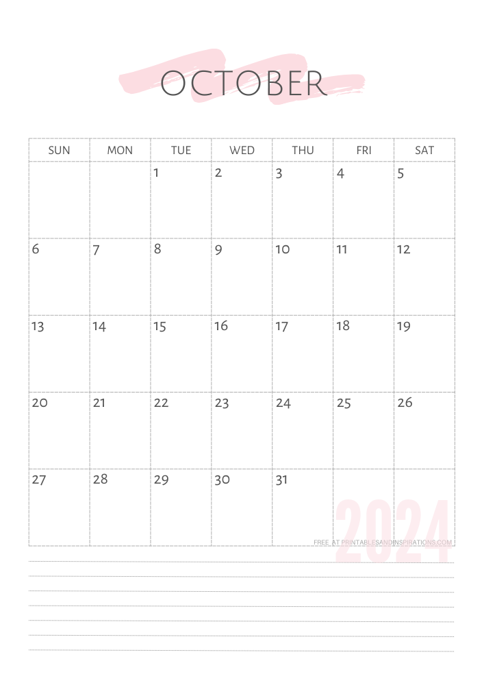 Cute October 2024 Calendar Free Printable - Printables and Inspirations