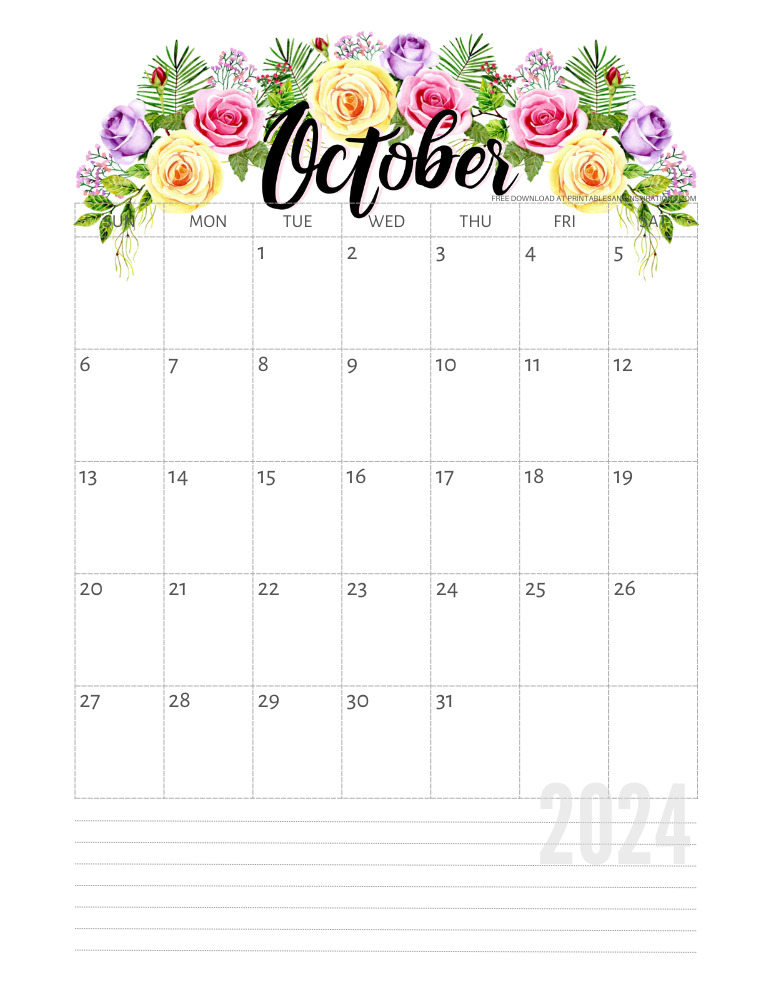 Cute October 2024 Calendar Free Printable - Printables and Inspirations