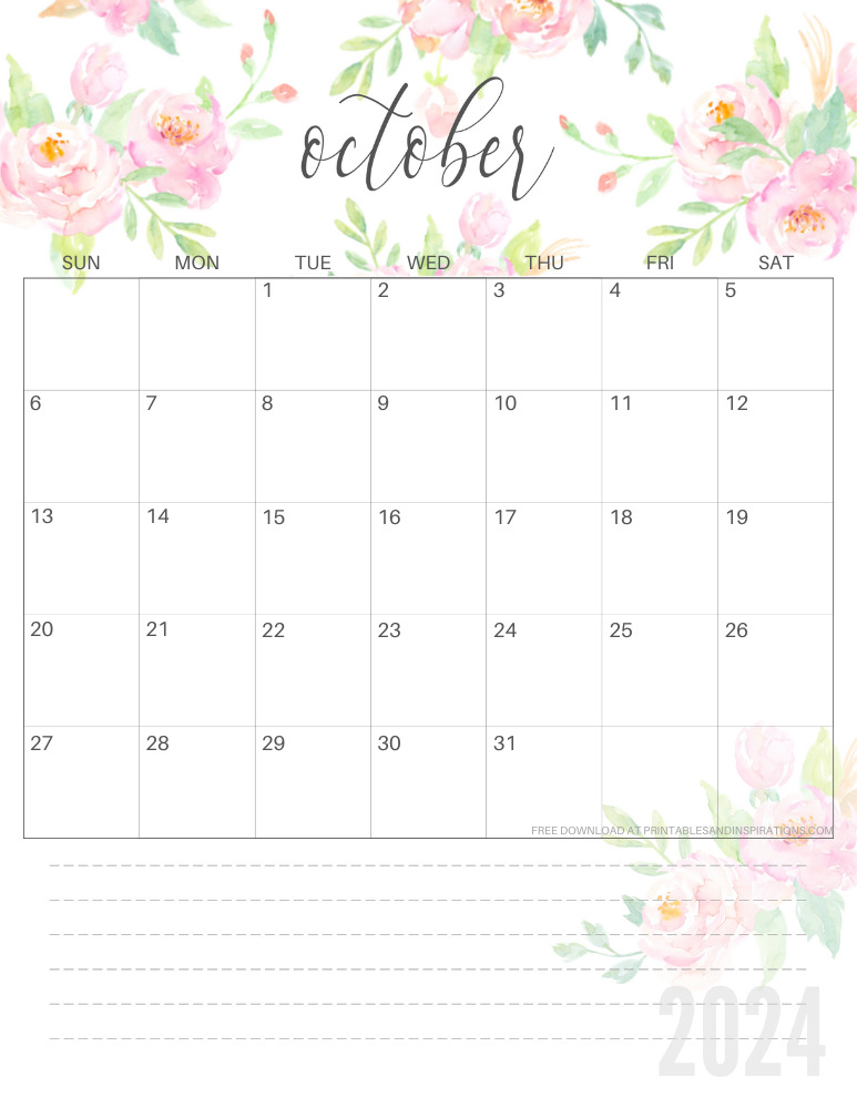 Cute October 2024 Calendar Free Printable - Printables and Inspirations