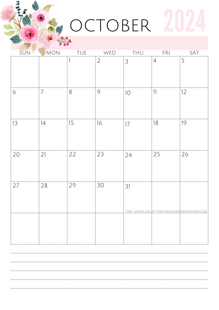 Cute October 2024 Calendar Free Printable - Printables and Inspirations