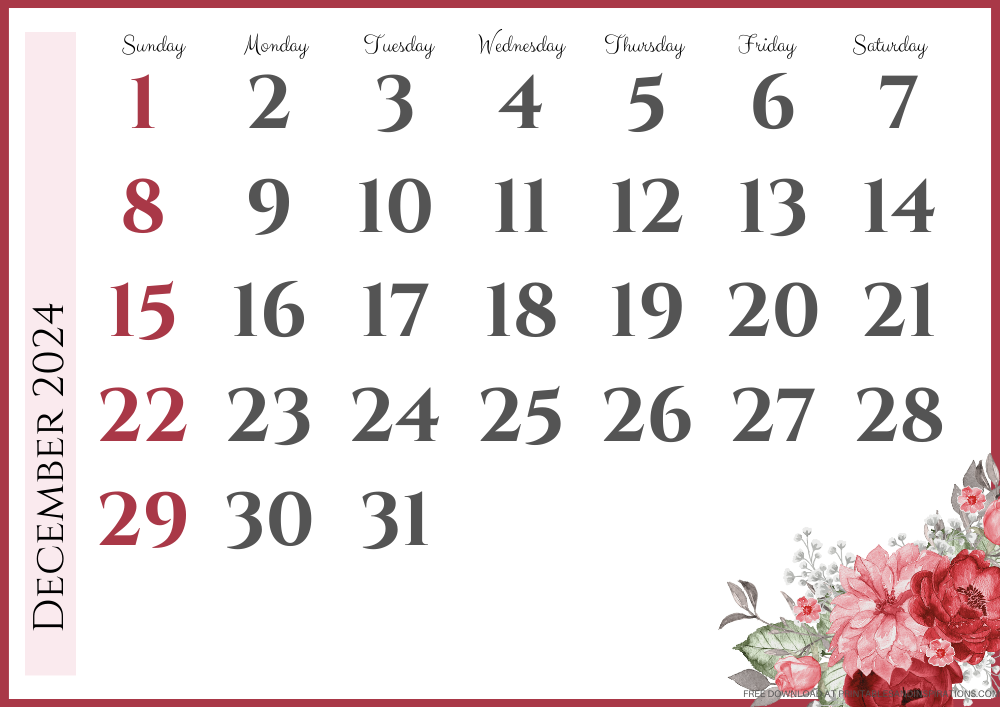 Cute December 2024 Calendar Free Printable - Printables and Inspirations