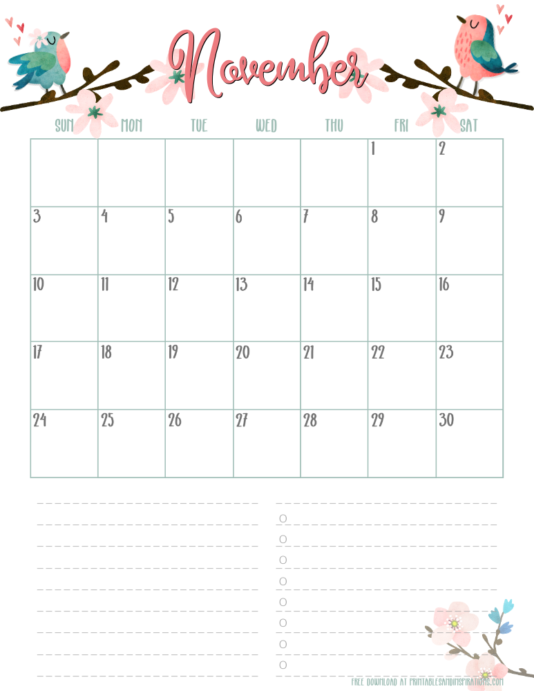 Sweet November 2024 Calendar Free Printable - Printables and Inspirations
