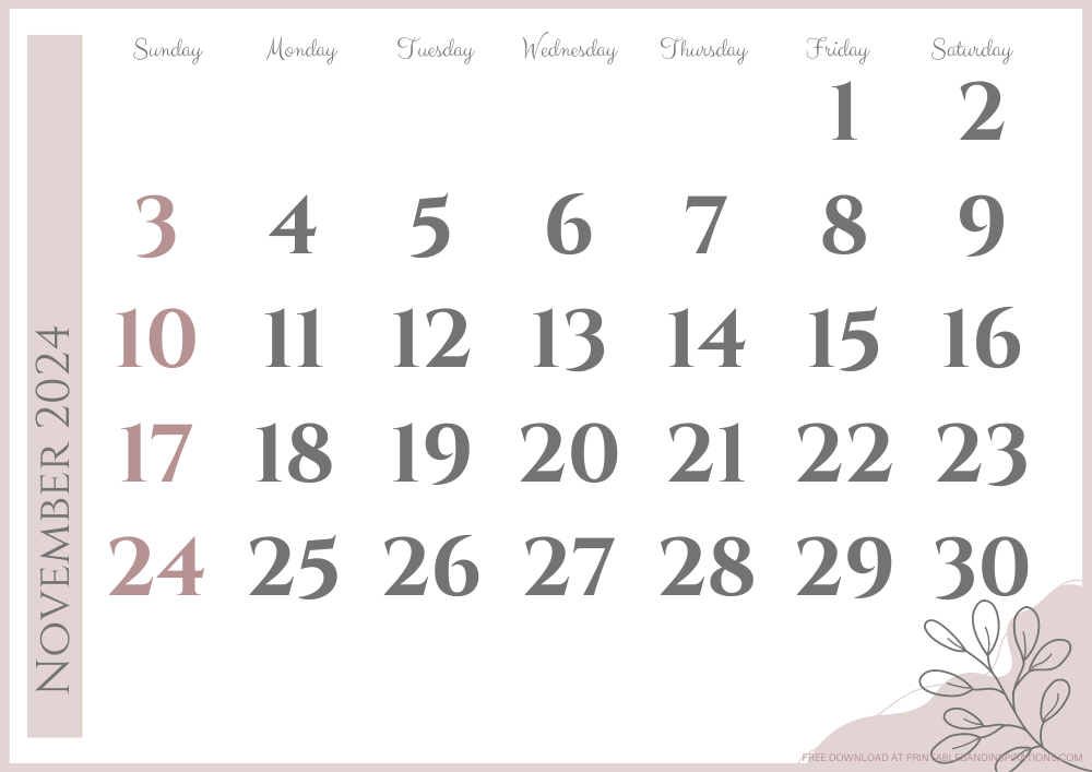 Sweet November 2024 Calendar Free Printable - Printables and Inspirations