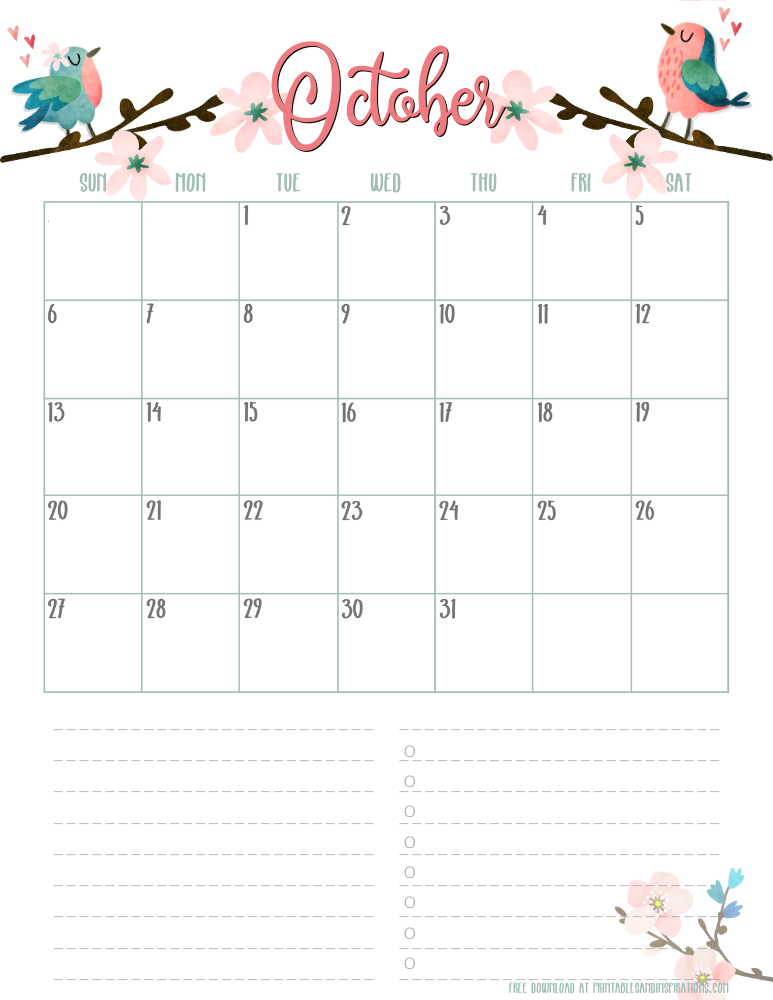 Cute October 2024 Calendar Free Printable - Printables and Inspirations