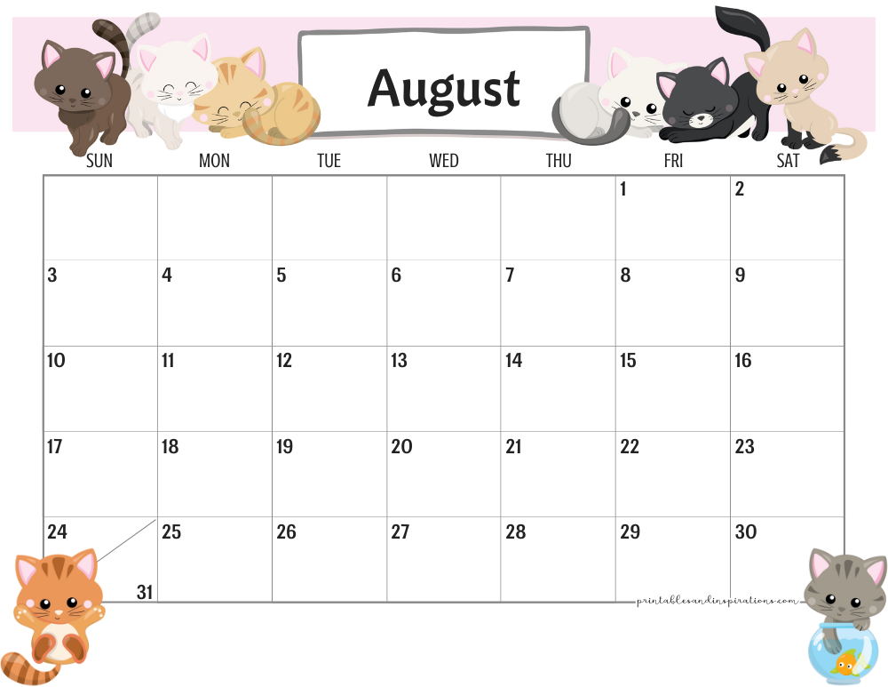 2025 Cute Cats Free Printable Monthly Calendar - Printables and ...