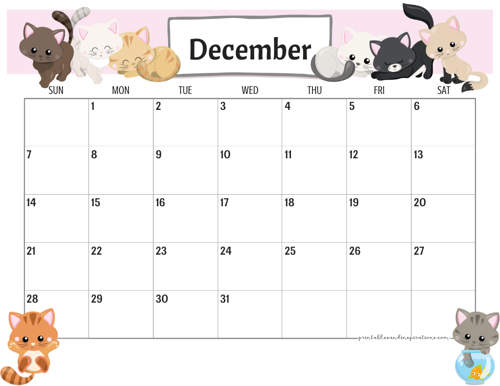 2025 Cute Cats Free Printable Monthly Calendar - Printables and ...