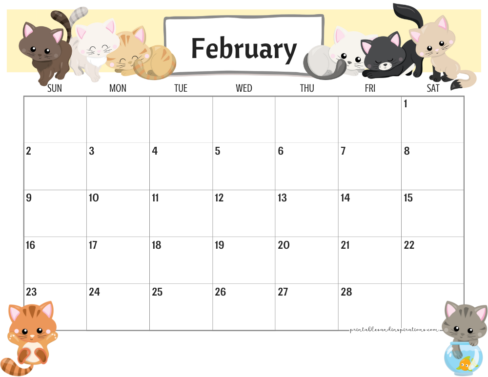 2025 Cute Cats Free Printable Monthly Calendar - Printables and ...