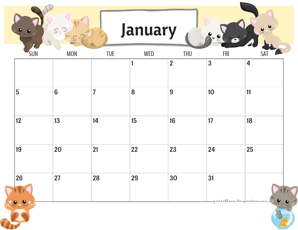 2025 Cute Cats Free Printable Monthly Calendar - Printables and ...