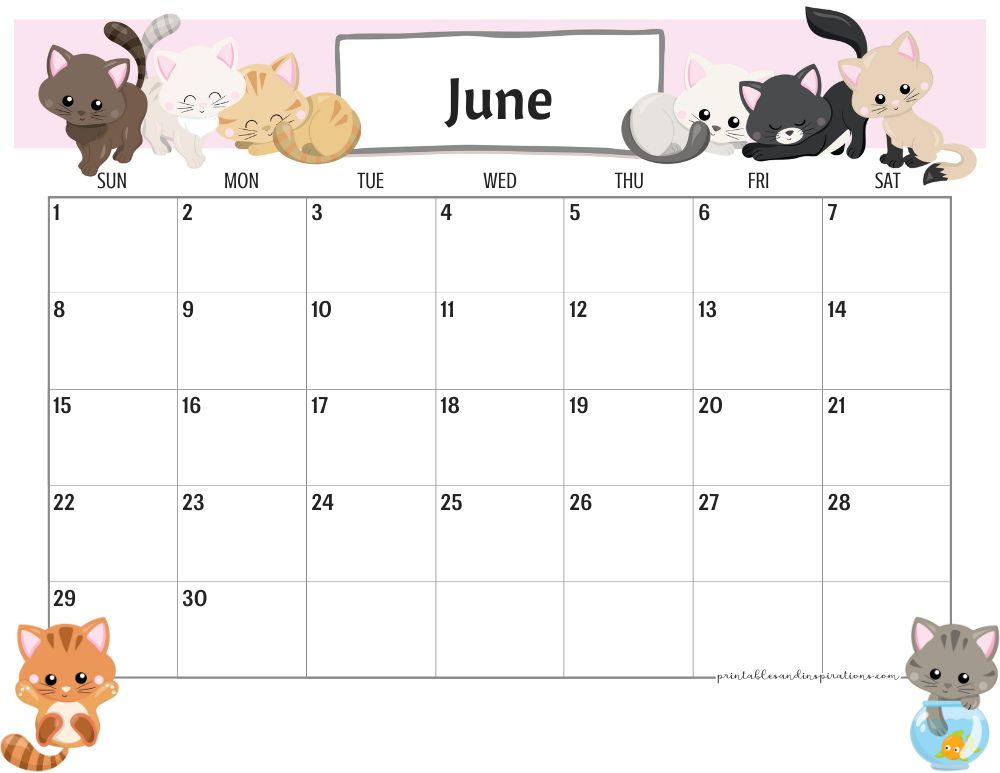 2025 Cute Cats Free Printable Monthly Calendar - Printables and ...