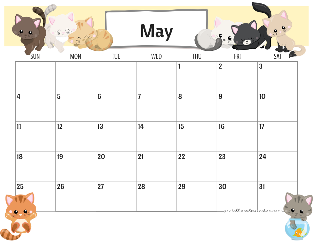 2025 Cute Cats Free Printable Monthly Calendar - Printables and ...