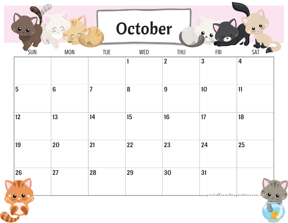 2025 Cute Cats Free Printable Monthly Calendar - Printables and ...