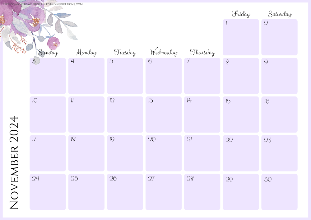 Sweet November 2024 Calendar Free Printable - Printables and Inspirations