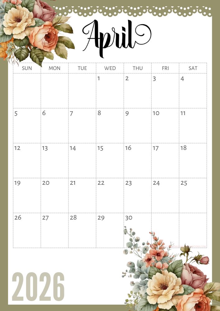 Free 2025 2026 Vintage Floral Calendar Printable - Printables and ...