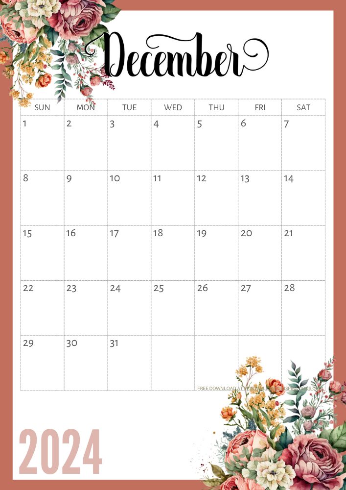Cute December 2024 Calendar Free Printable - Printables and Inspirations