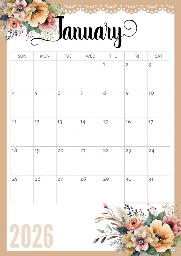 Free 2025 2026 Vintage Floral Calendar Printable - Printables and ...
