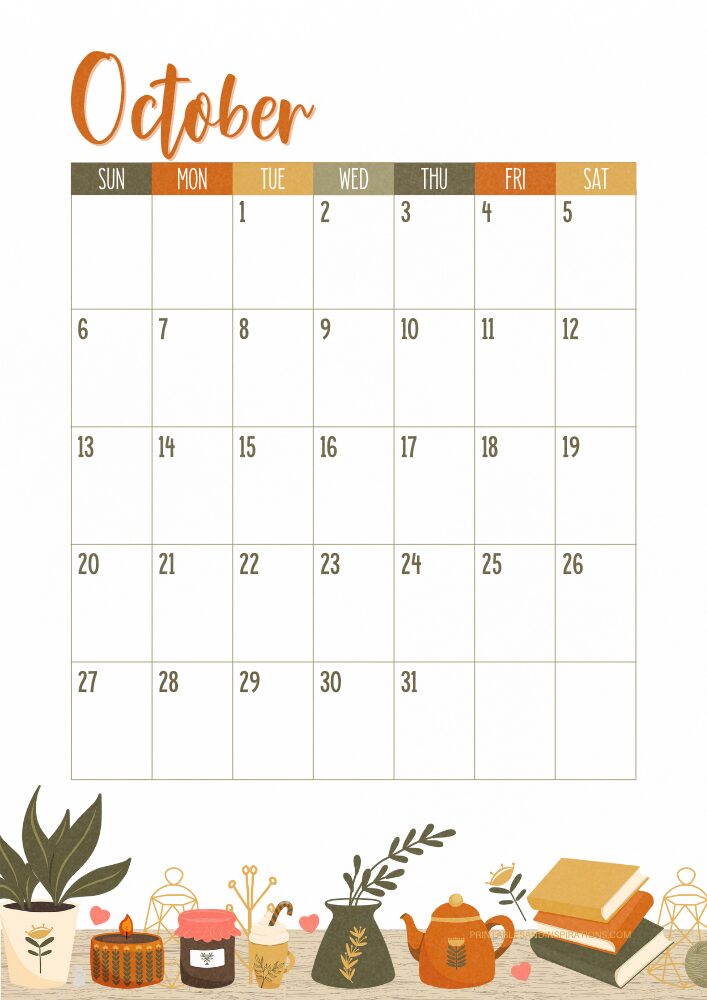 Cute October 2024 Calendar Free Printable - Printables and Inspirations