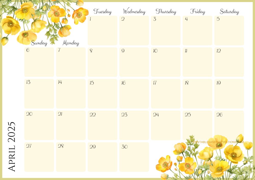 Happy April 2025 Calendar Free Printable PDF - Printables and Inspirations