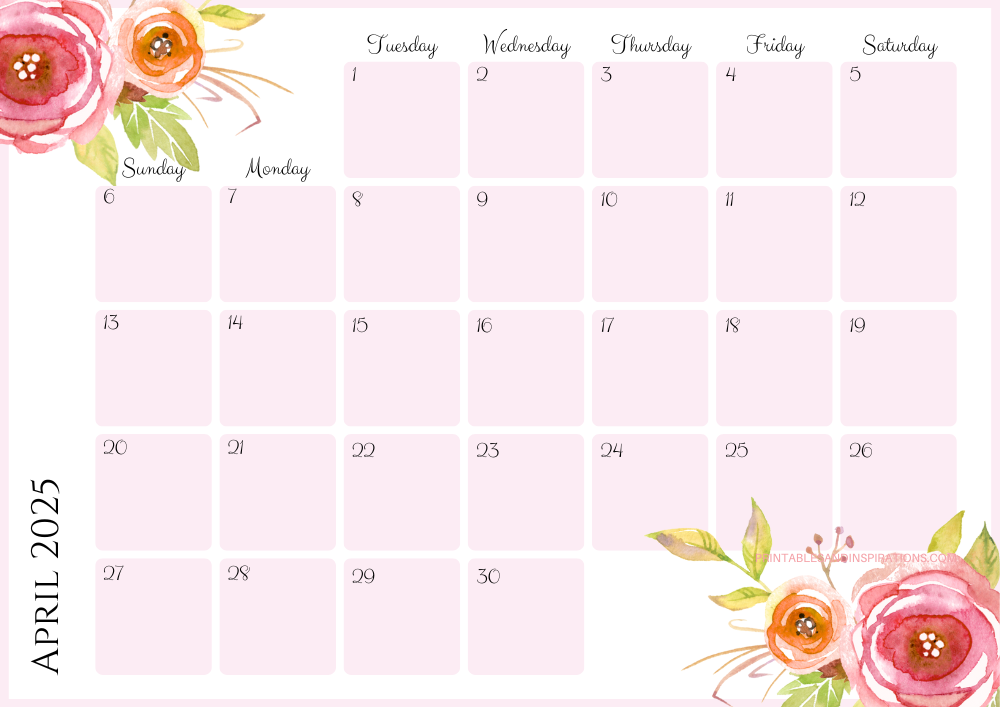 Happy April 2025 Calendar Free Printable PDF - Printables and Inspirations