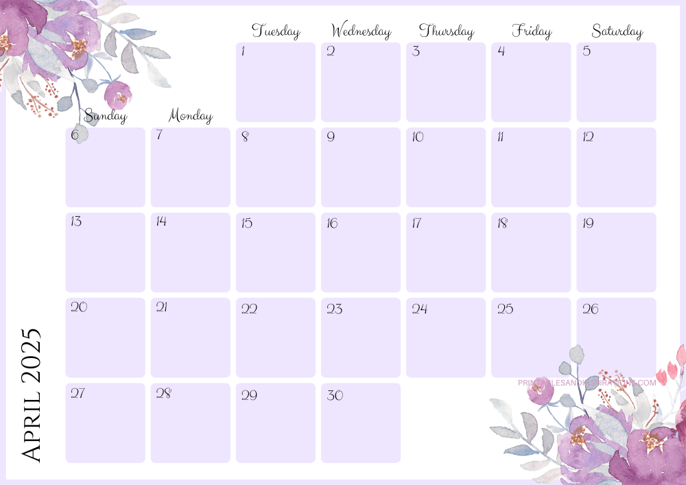 Happy April 2025 Calendar Free Printable PDF - Printables and Inspirations