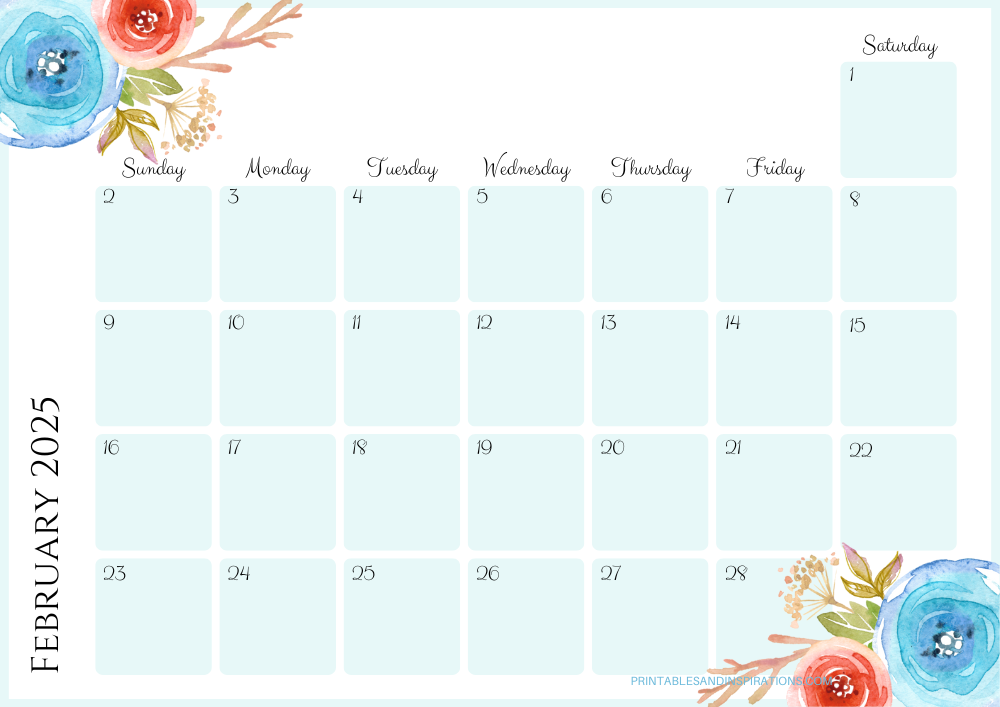 Pretty February 2025 Calendar Free Printable PDF - Printables and ...