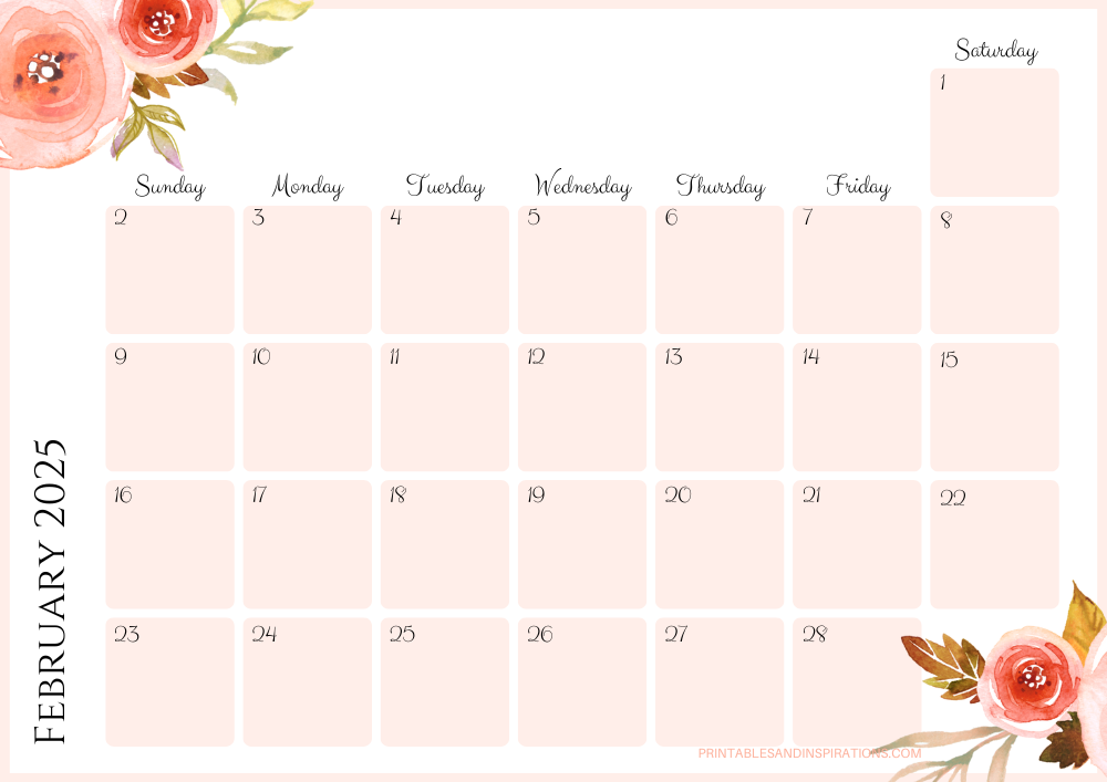 Pretty February 2025 Calendar Free Printable PDF - Printables and ...