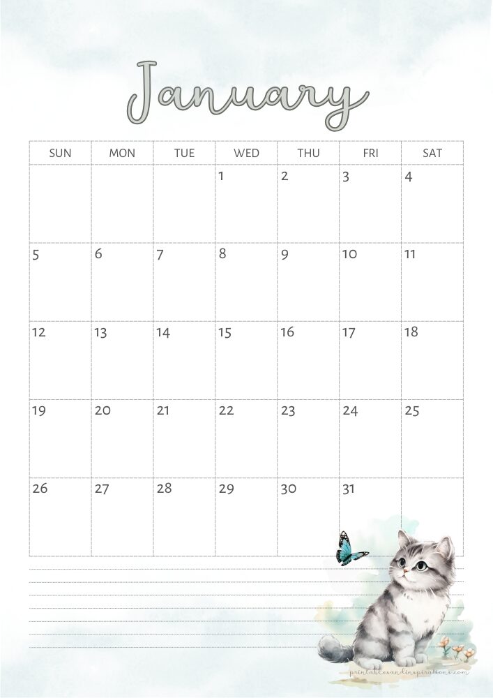 Pretty January 2025 Calendar Free Printable PDF - Printables and ...