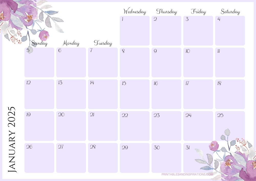 Pretty January 2025 Calendar Free Printable PDF - Printables and ...
