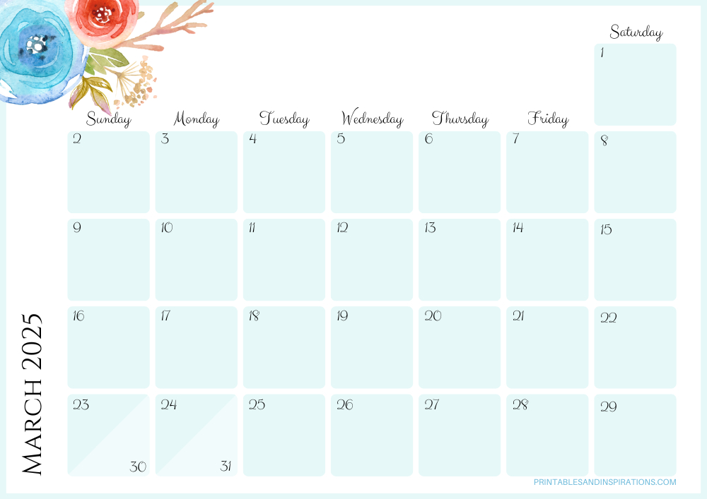 Pretty March 2025 Calendar Free Printable PDF - Printables and Inspirations