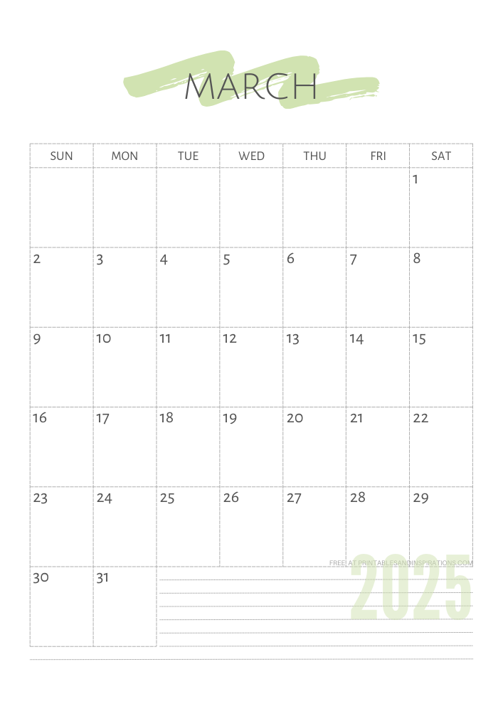 Pretty March 2025 Calendar Free Printable PDF - Printables and Inspirations