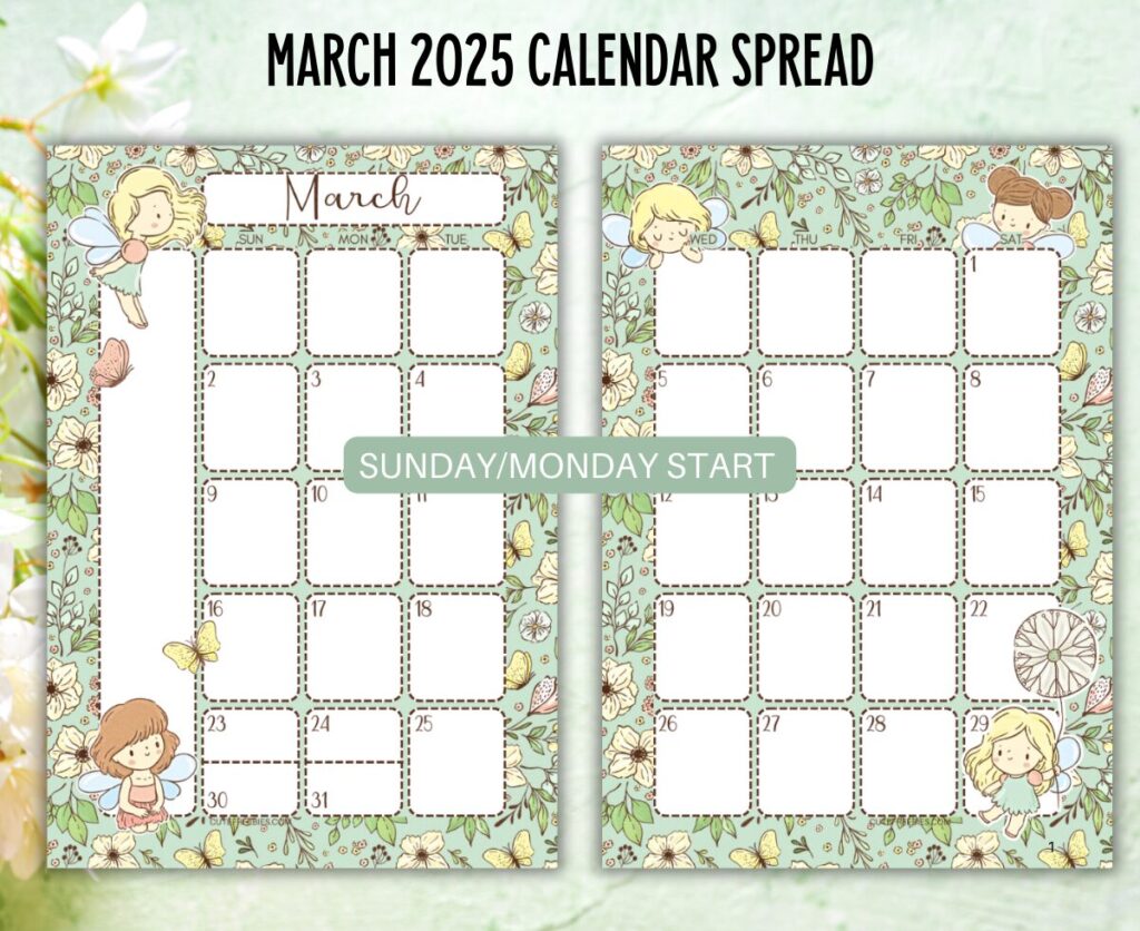 Pretty March 2025 Calendar Free Printable PDF - Printables and Inspirations