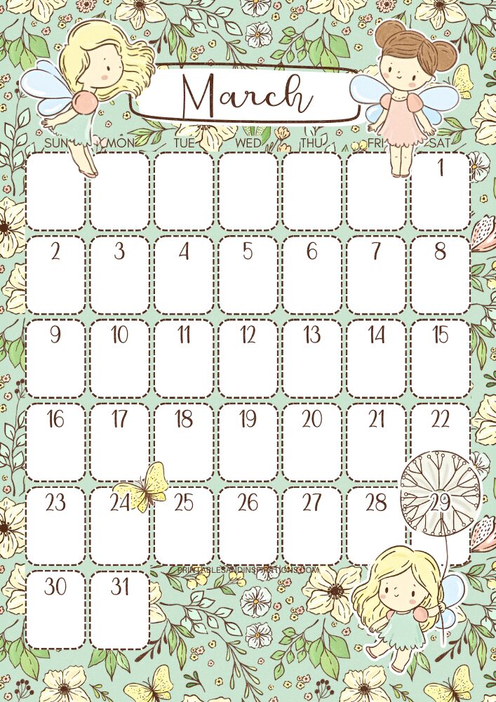 Pretty March 2025 Calendar Free Printable PDF - Printables and Inspirations