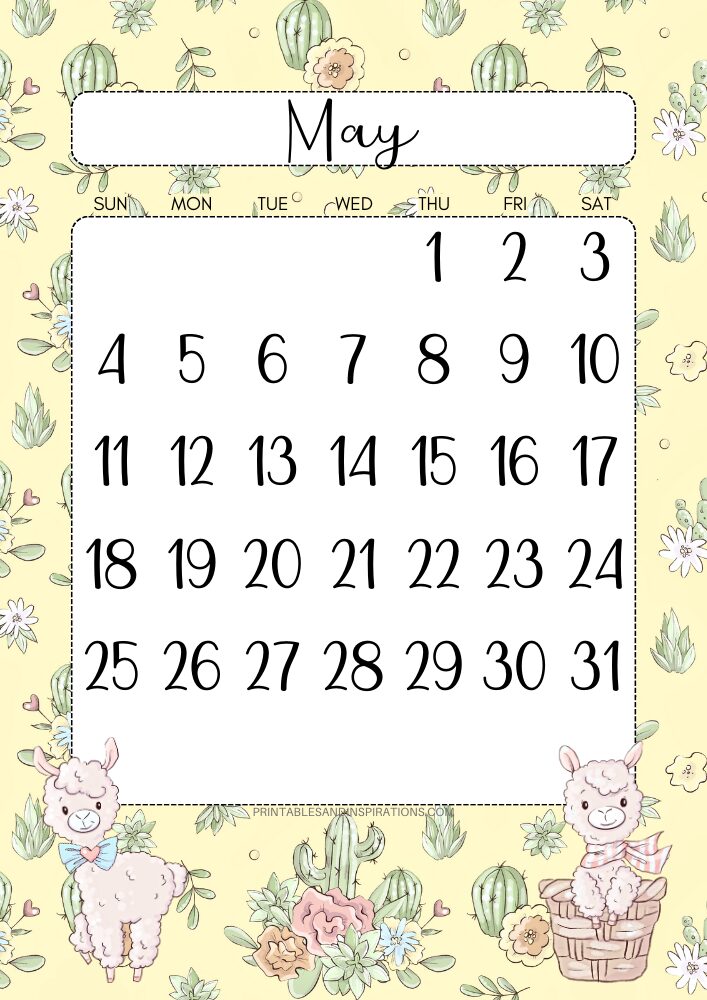 Cute May 2025 Calendar Free Printable PDF - Printables and Inspirations