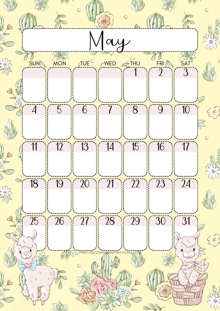 Cute May 2025 Calendar Free Printable PDF - Printables and Inspirations
