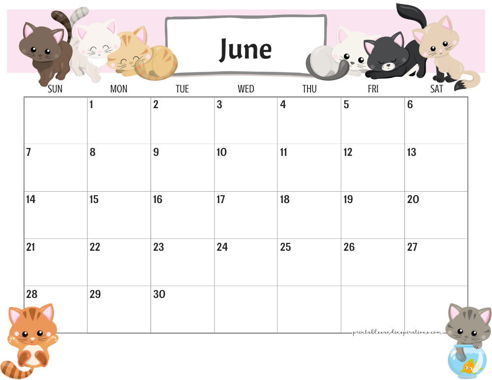 2026 Cute Cats Free Printable Monthly Calendar - Printables and ...