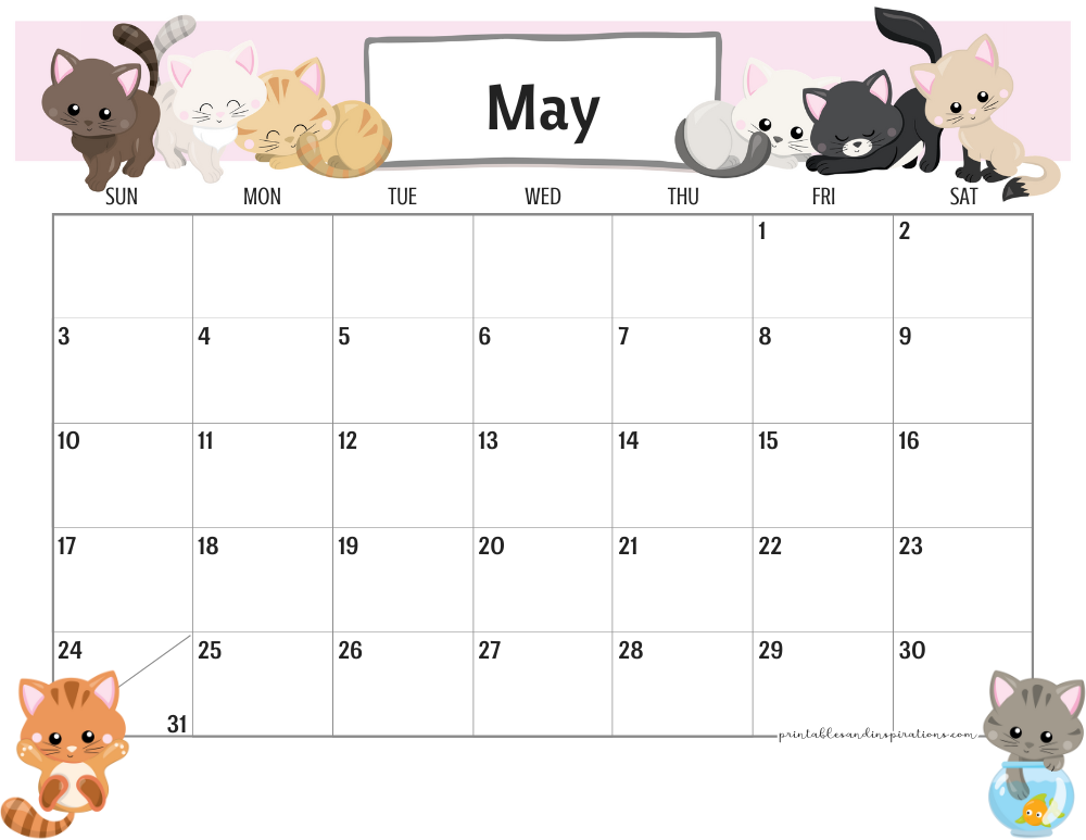 2026 Cute Cats Free Printable Monthly Calendar - Printables and ...
