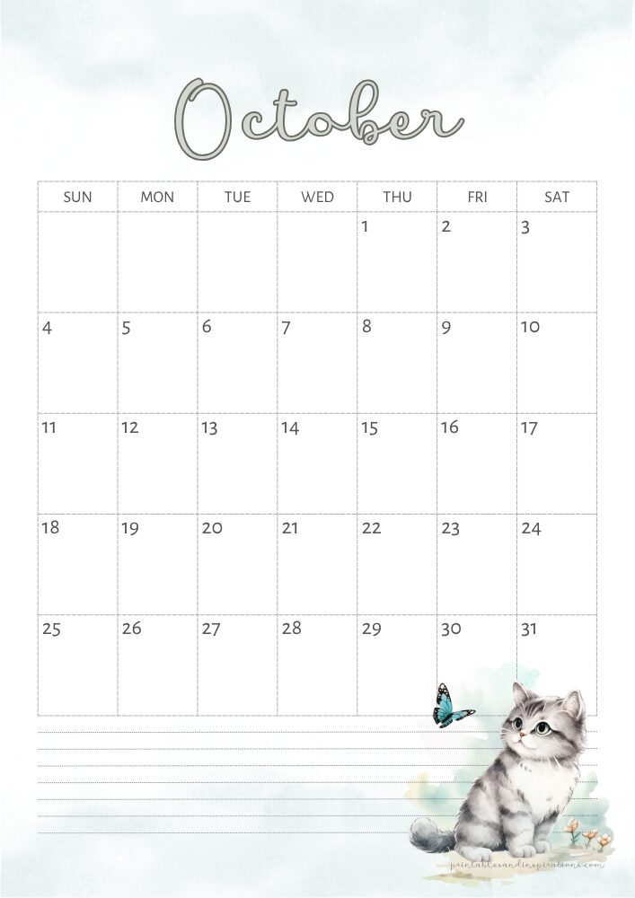 2026 Cute Cats Free Printable Monthly Calendar - Printables and ...