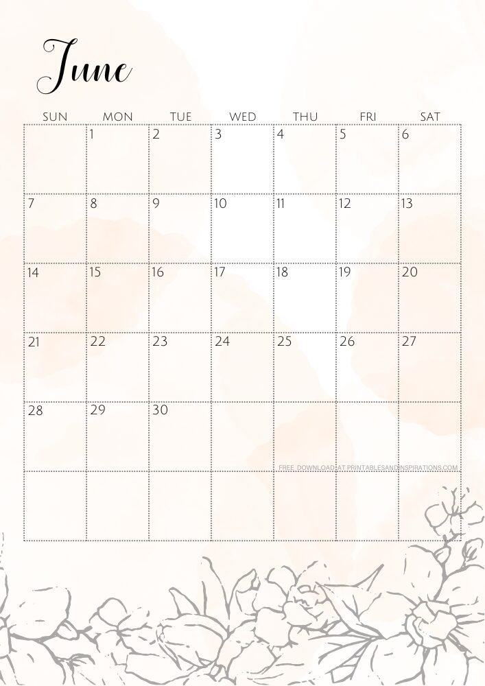 Pretty June 2026 Calendar Free Printable PDF - Printables and Inspirations