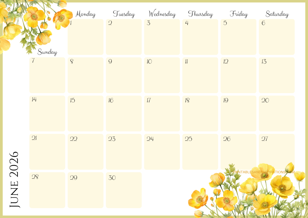 Pretty June 2026 Calendar Free Printable PDF - Printables and Inspirations