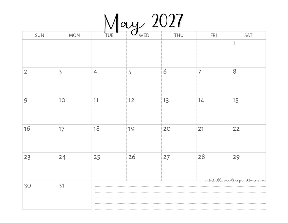 Free Printable 2027 Monthly Calendar Template PDF - Printables and ...